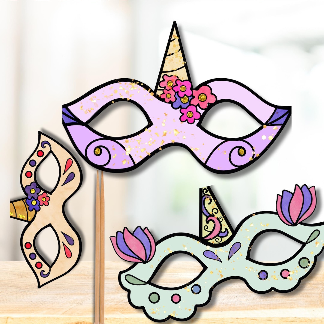 DIY Printable Kindergarten Classroom Mardi Gras Unicorn Masks on Stick ...