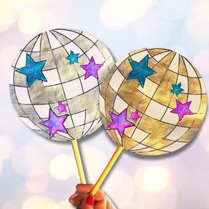 Printable New Years Eve Disco Ball Coloring Stick Craft for Kids | New ...