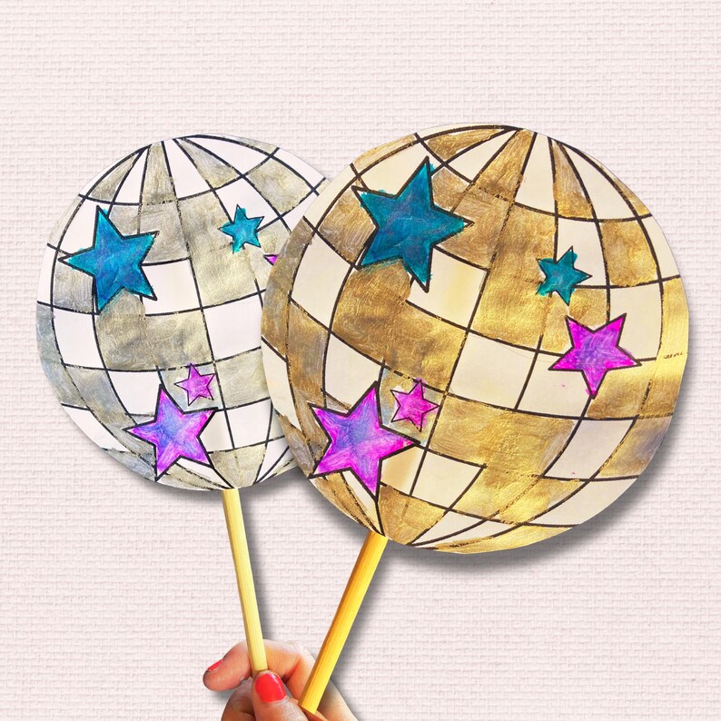 Printable New Years Eve Disco Ball Coloring Stick Craft for Kids | New ...
