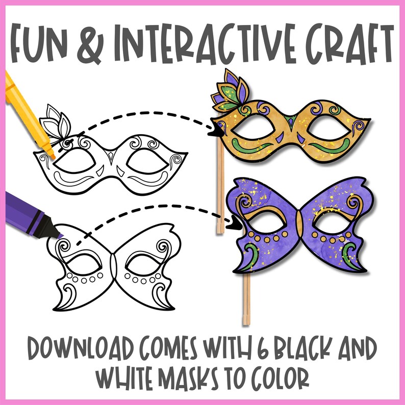 DIY Printable Kindergarten Mardi Gras Masks on Stick Craft Fat Tuesday ...