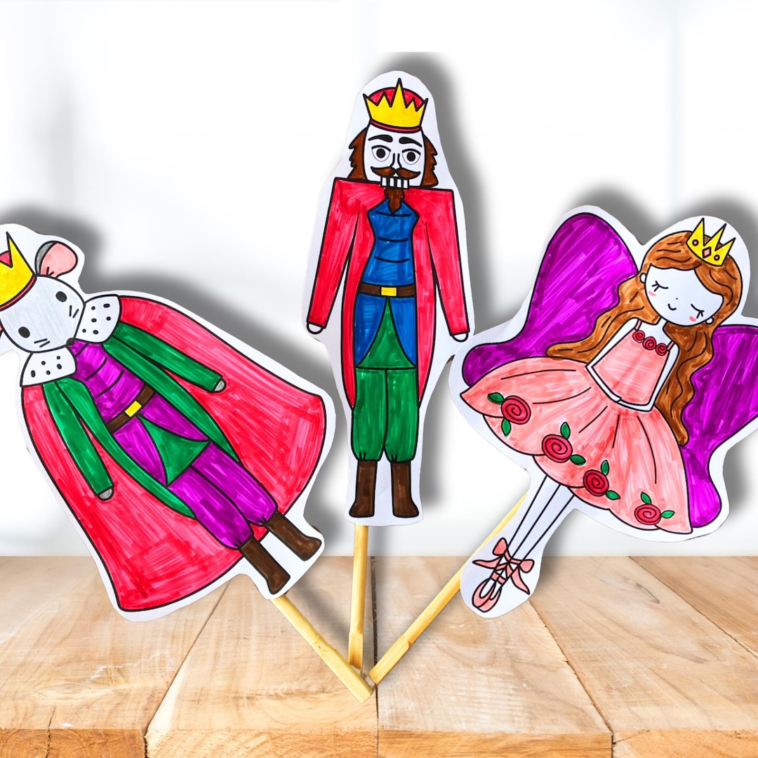 Printable Nutcracker Stick Puppets to Color Craft | Christmas Coloring ...