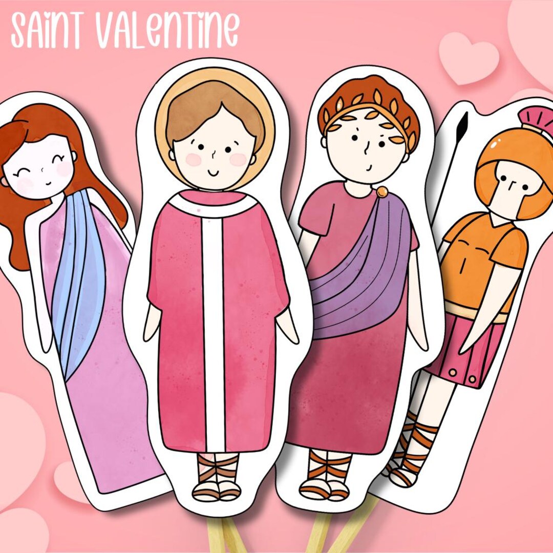 Printable DIY Saint Valentine Stick Puppet Craft Valentines Day Craft ...