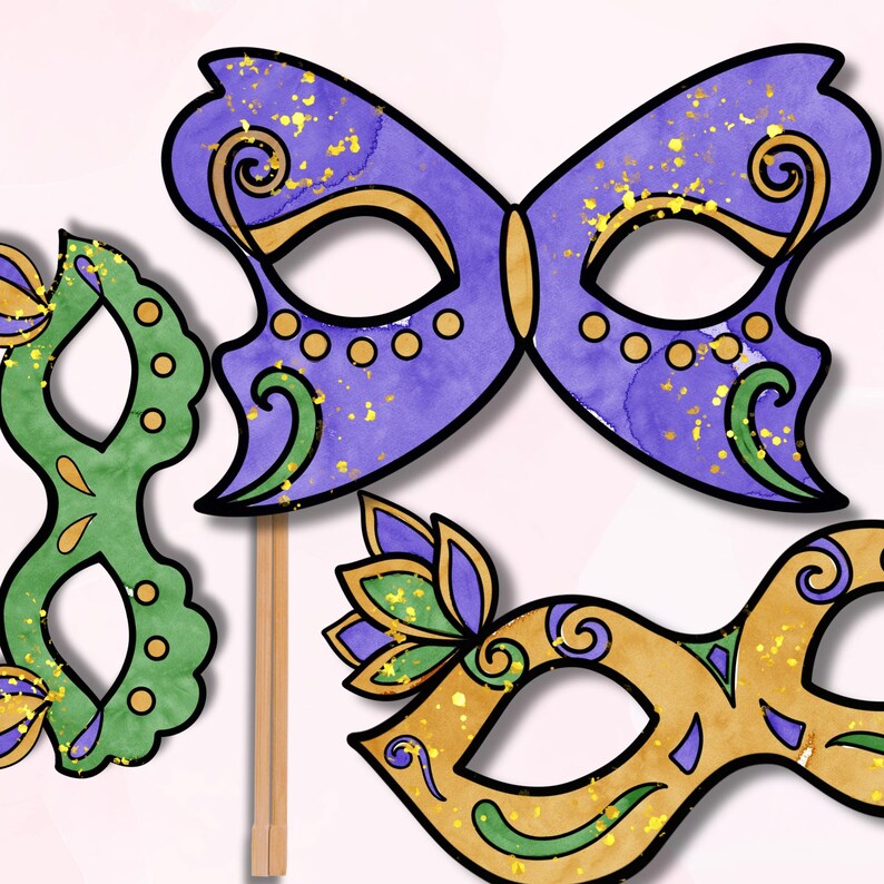 DIY Printable Kindergarten Mardi Gras Masks on Stick Craft Fat Tuesday ...