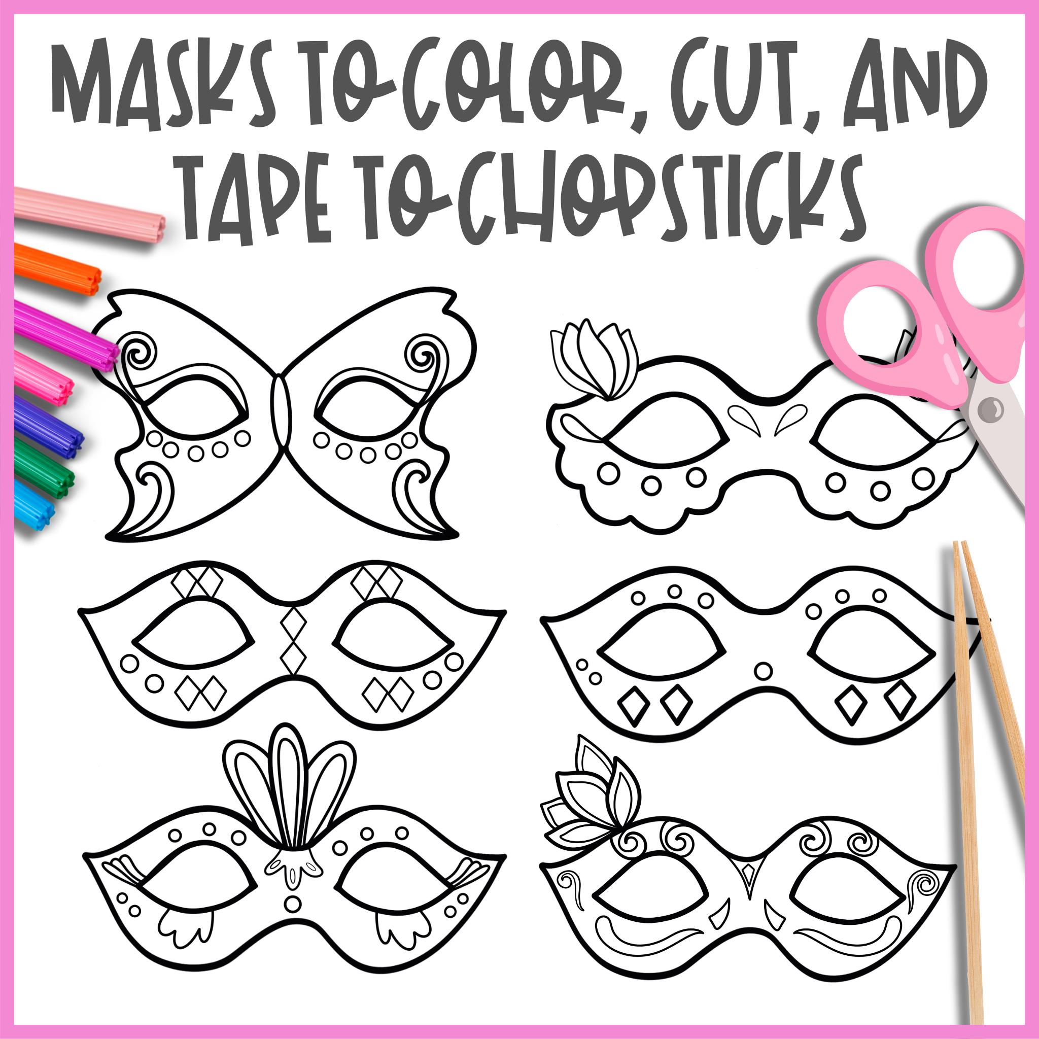 DIY Printable Kindergarten Mardi Gras Masks on Stick Craft Fat Tuesday ...