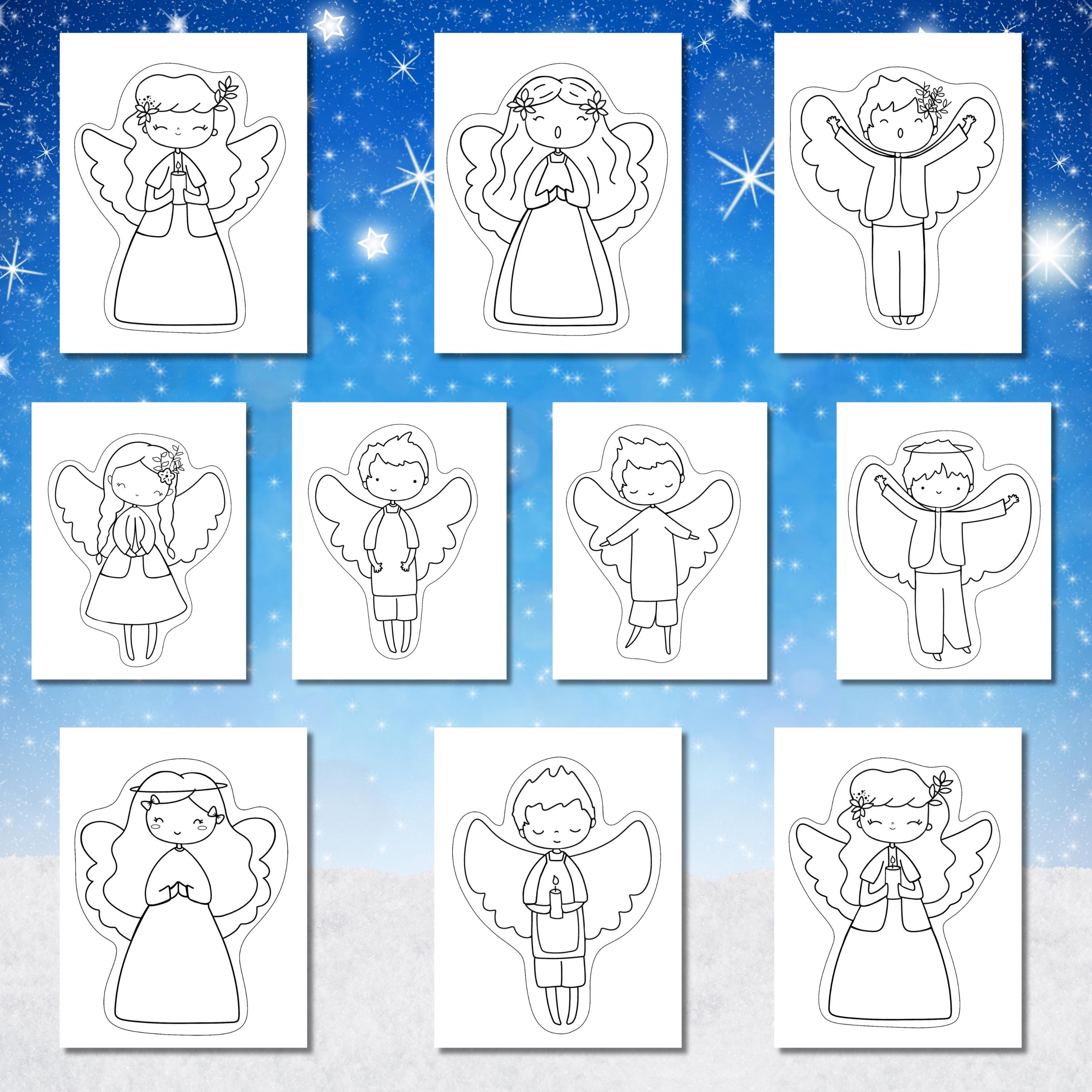 Printable Christmas Angel Stick Puppets to Color Holiday Angel Puppets ...