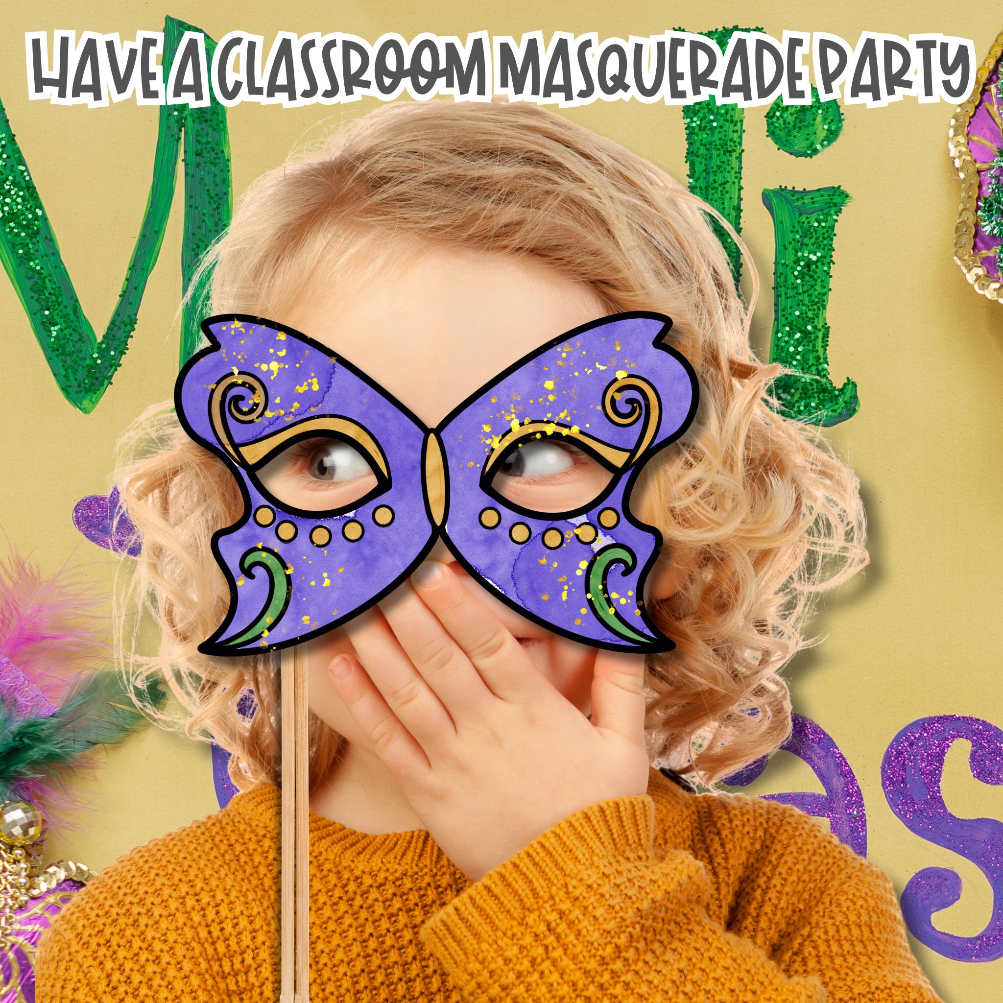 DIY Printable Kindergarten Mardi Gras Masks on Stick Craft Fat Tuesday ...
