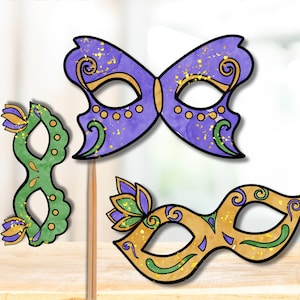 DIY Printable Kindergarten Mardi Gras Masks on Stick Craft Fat Tuesday ...