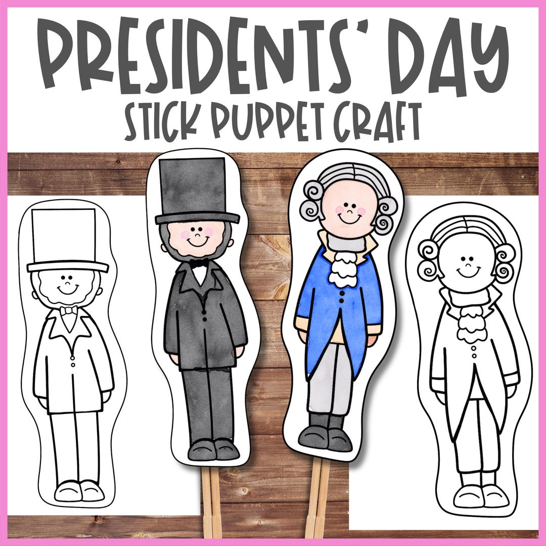 Printable Classroom Presidents Day Stick Puppet Craft History George ...