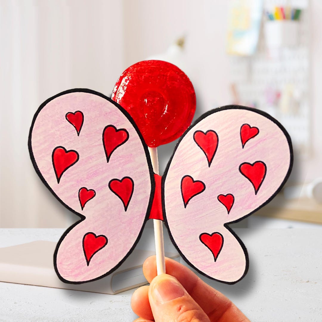Printable Valentines Day Heart Butterfly on Lollipop Craft | DIY ...