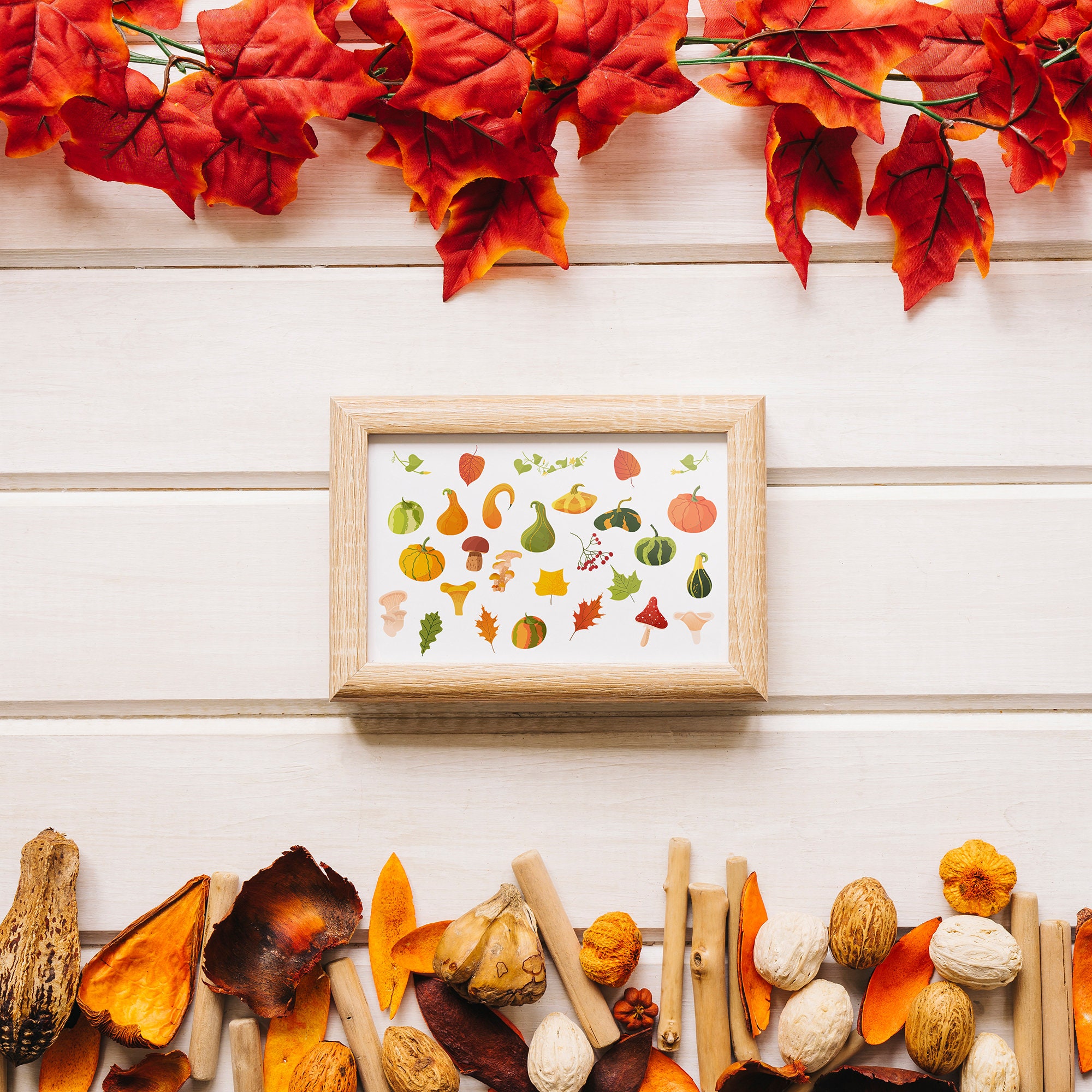 Fall Clipart, Autumn Clipart, Pumpkins, Leaves, Mushrooms, Printable ...