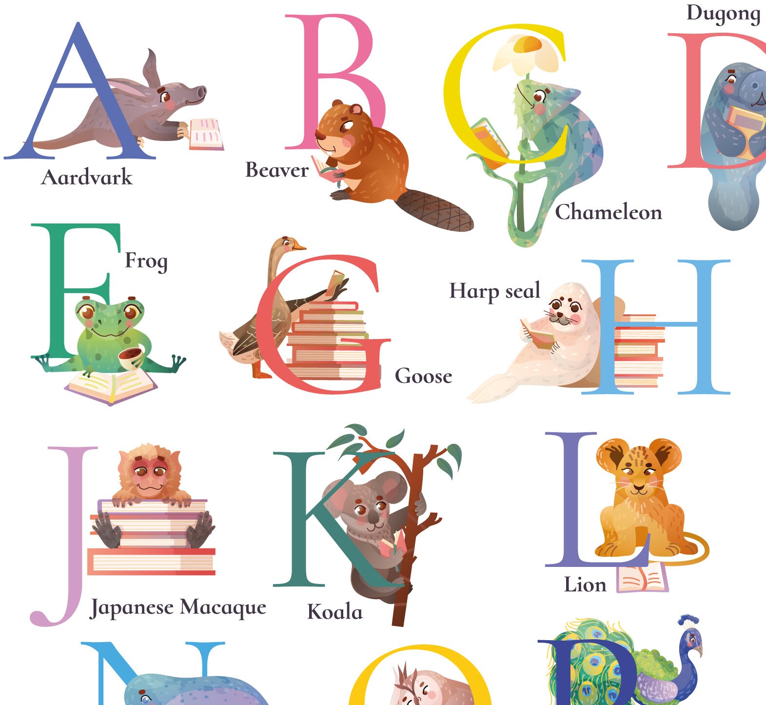 Alphabet With Animals, Animal Alphabet Clipart, Kindergarten Clipart ...