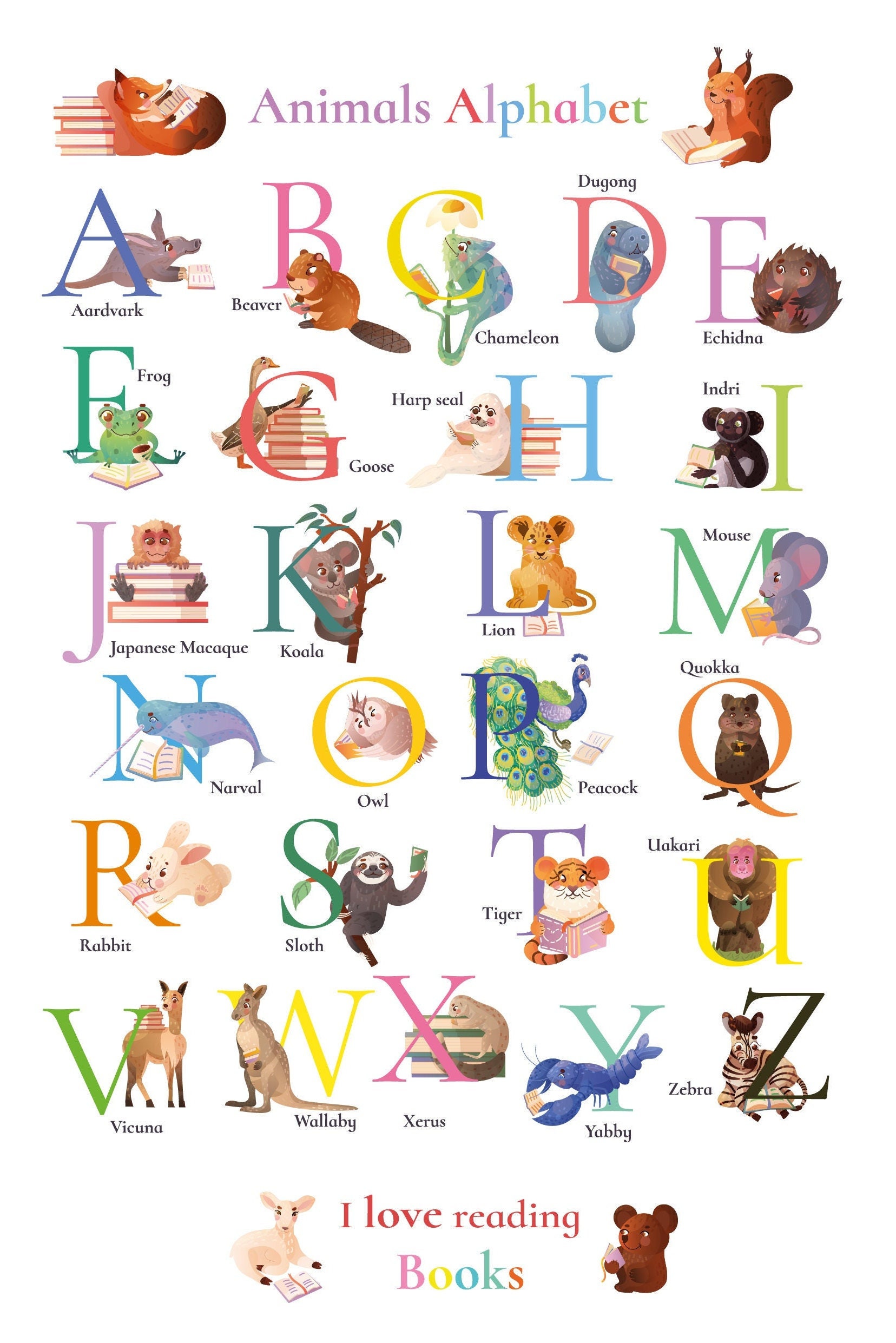 Alphabet With Animals, Animal Alphabet Clipart, Kindergarten Clipart ...