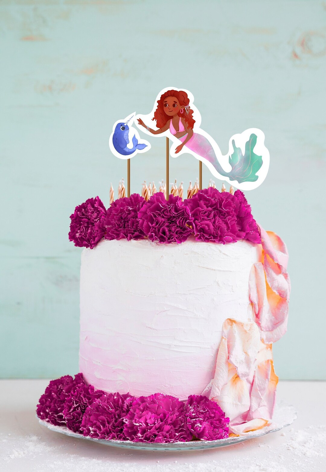 Black Mermaid Cake Toppers Printable Watercolor Mermaid - Etsy