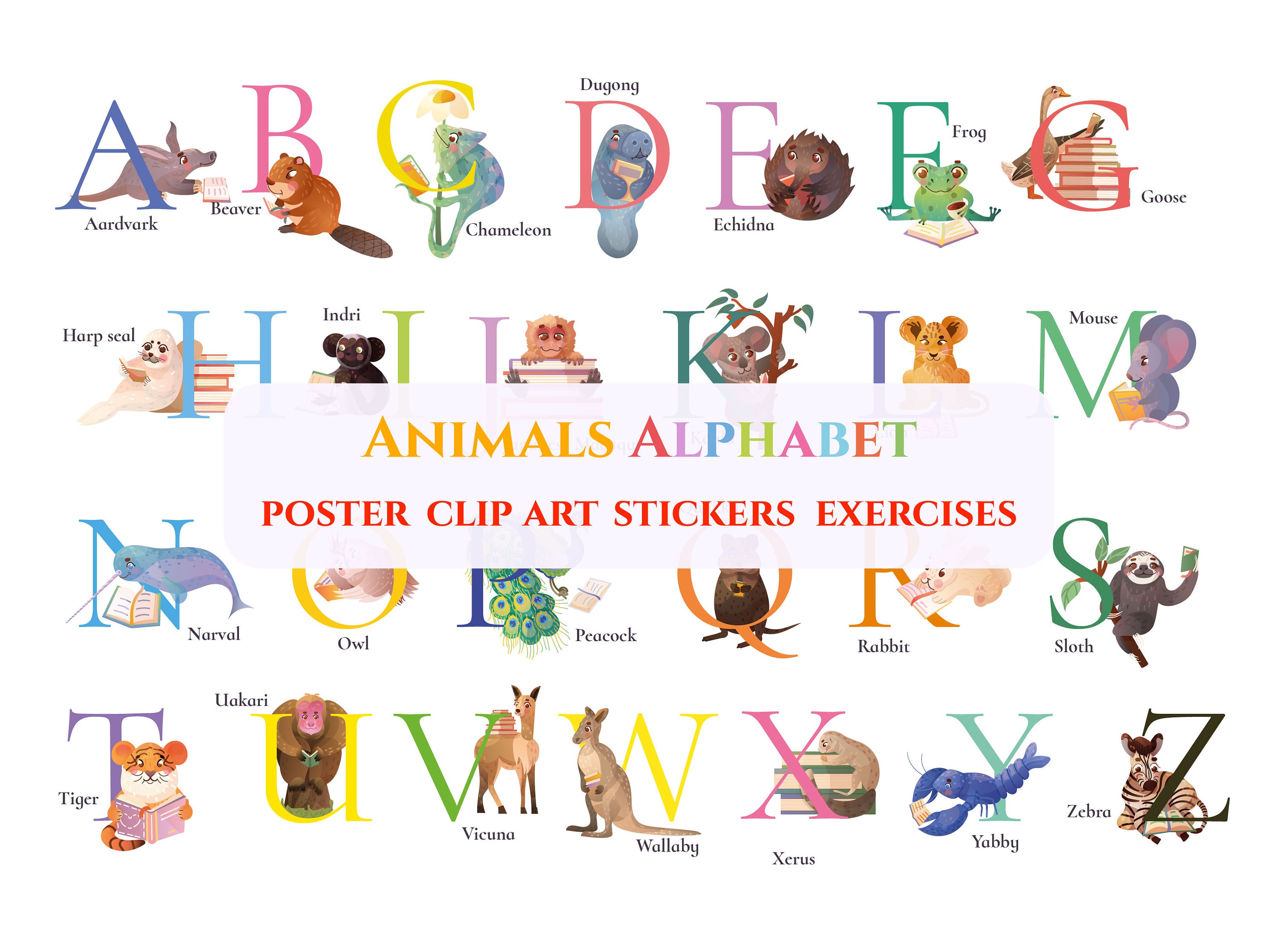 Alphabet With Animals, Animal Alphabet Clipart, Kindergarten Clipart ...