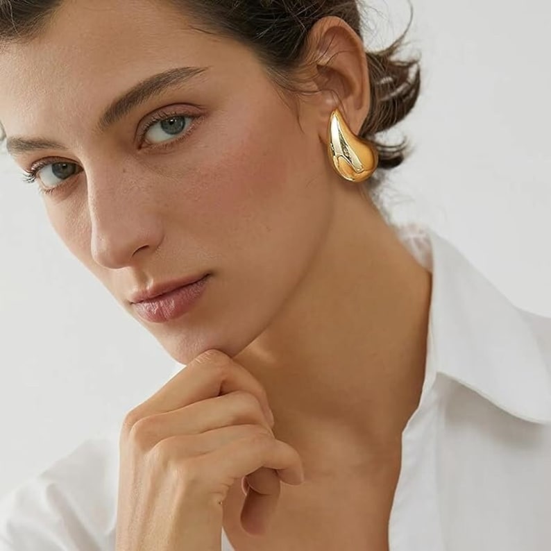 Bottega Teardrop Chunky Earrings for Women 14K Gold Plated - Etsy