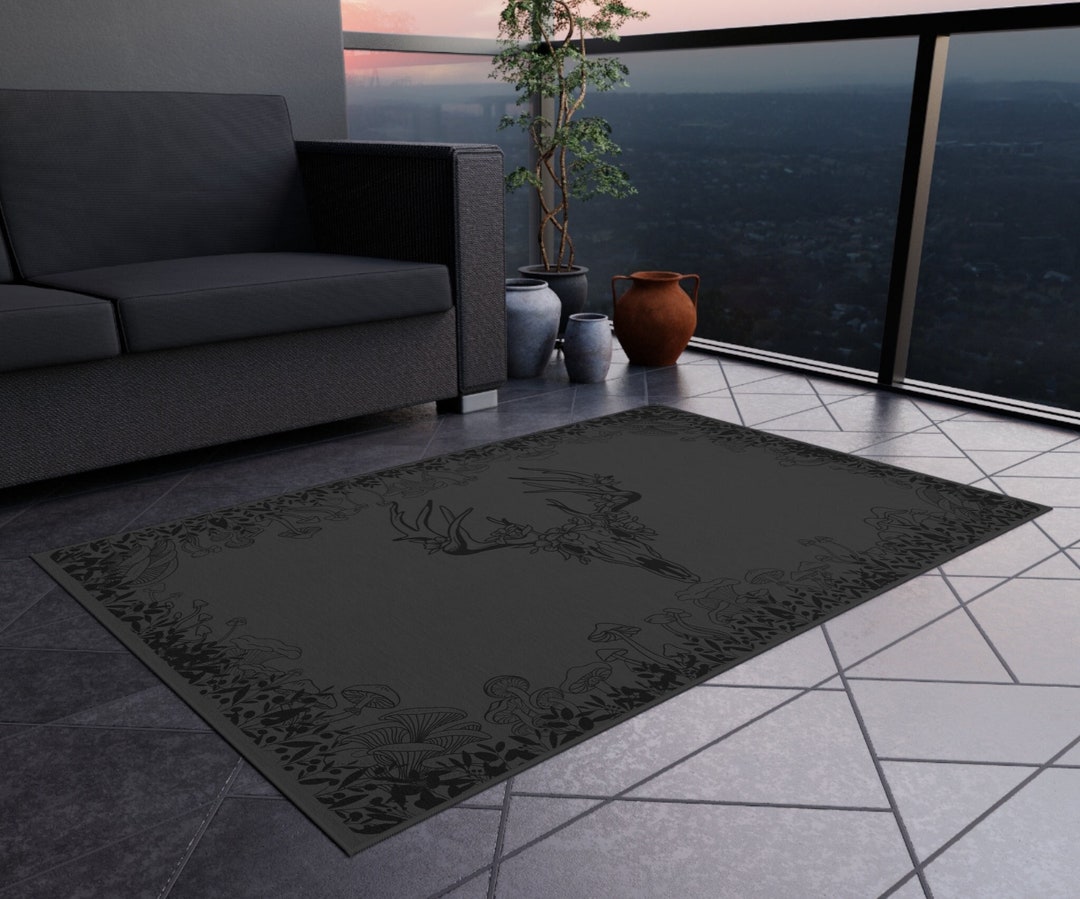 Gothic Cottagecore Rug, Spooky Cryptid Area Rug, Goth Skull Mushroom ...