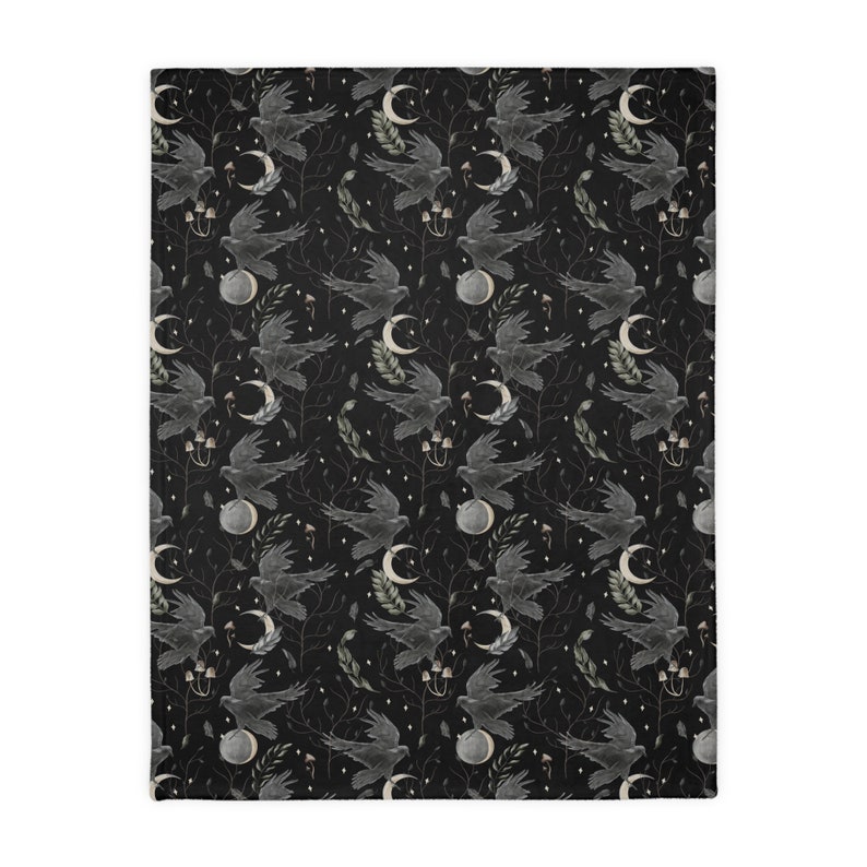 Dark Academia Crow and Moon Plush Blanket Cottagecore Blanket Spooky ...