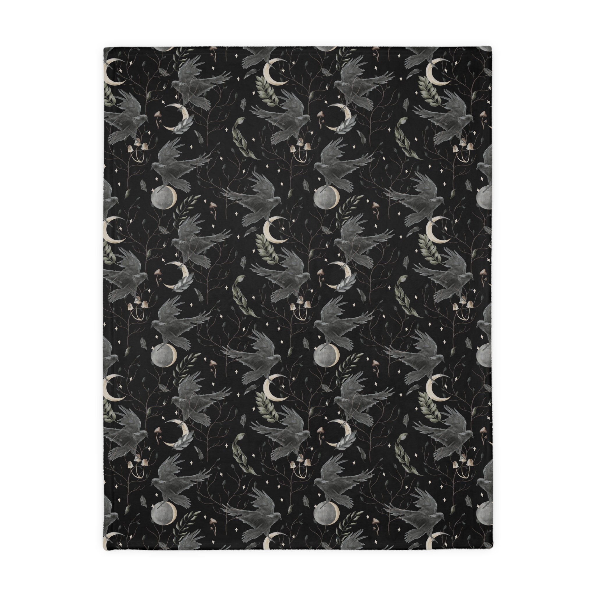 Dark Academia Crow and Moon Plush Blanket Cottagecore Blanket Spooky ...
