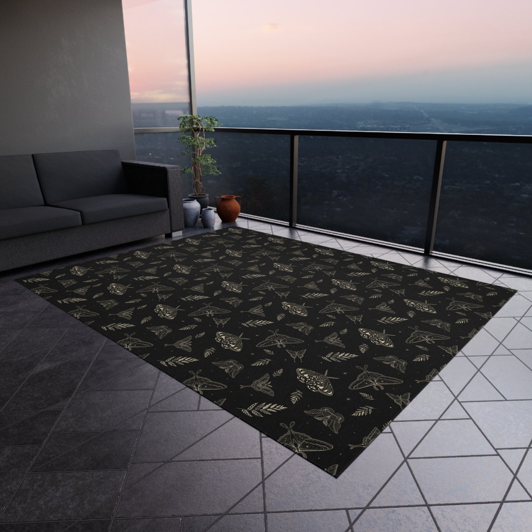 Gothic Moth Black Rug, Spooky Moth Area Rug, Goth Moth Outdoor Carpet ...