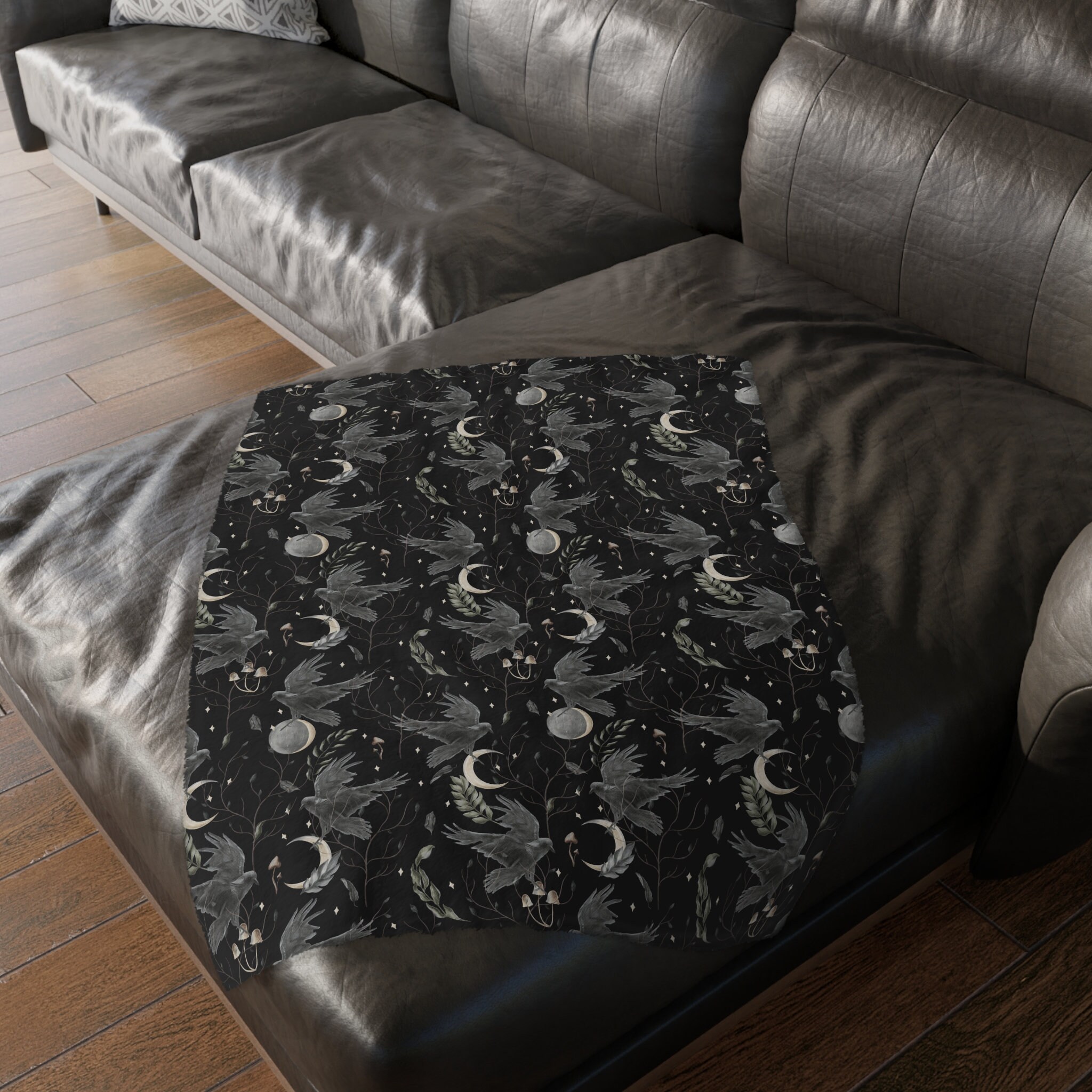 Dark Academia Crow and Moon Plush Blanket Cottagecore Blanket Spooky ...