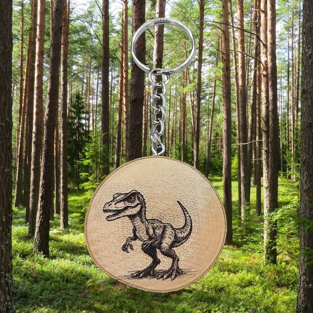 Velociraptor Dinosaur Handmade and Natural Unique Wooden Keychain ...