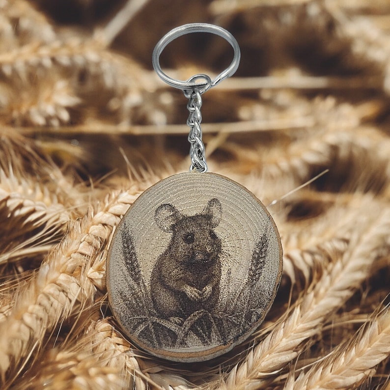Field Mouse Handmade and Natural Unique Laser Engraved Wooden Keychain ...