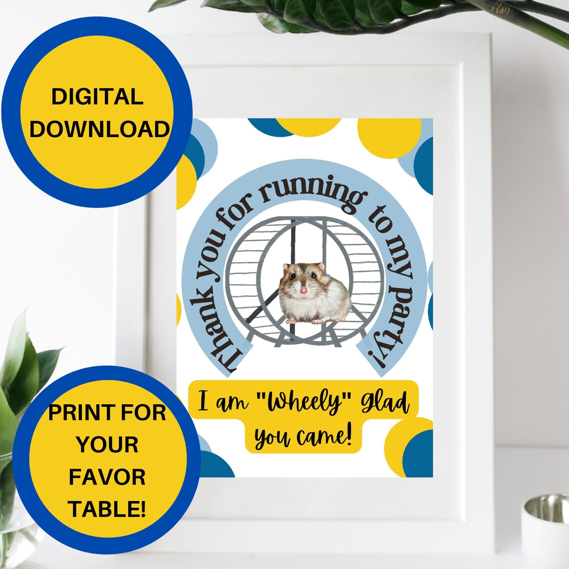 Hamster Birthday Thank You Sign Decor Kids Party Theme Blue Gold ...