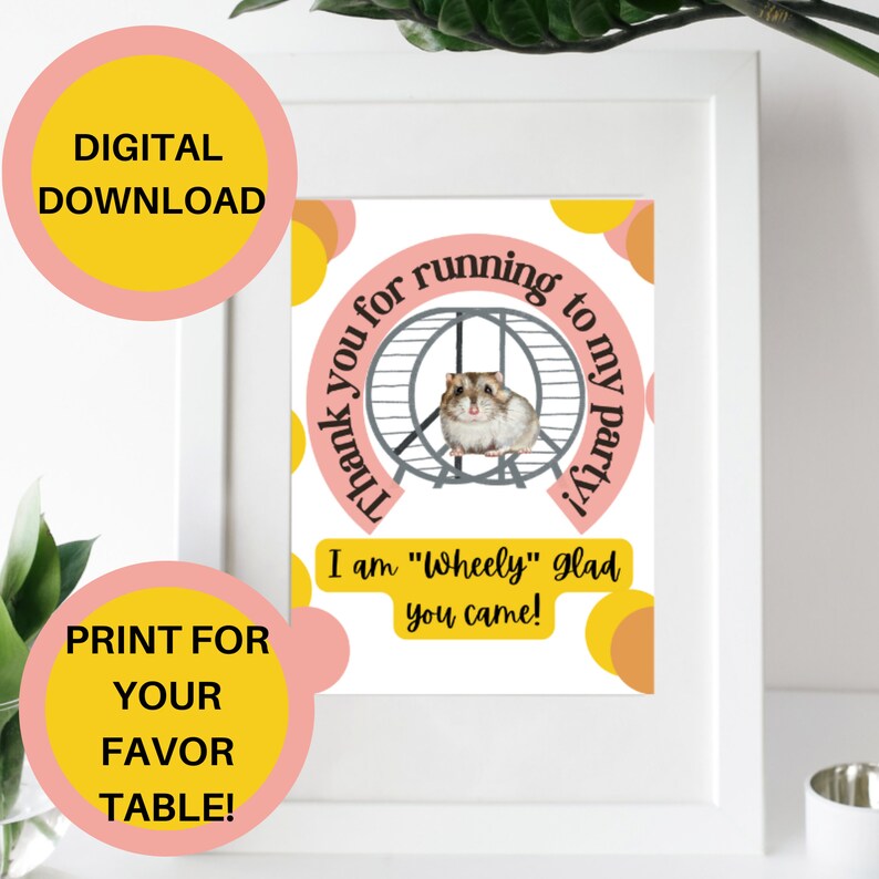 Hamster Birthday Thank You Sign Decor Kids Party Theme Pink Yellow ...