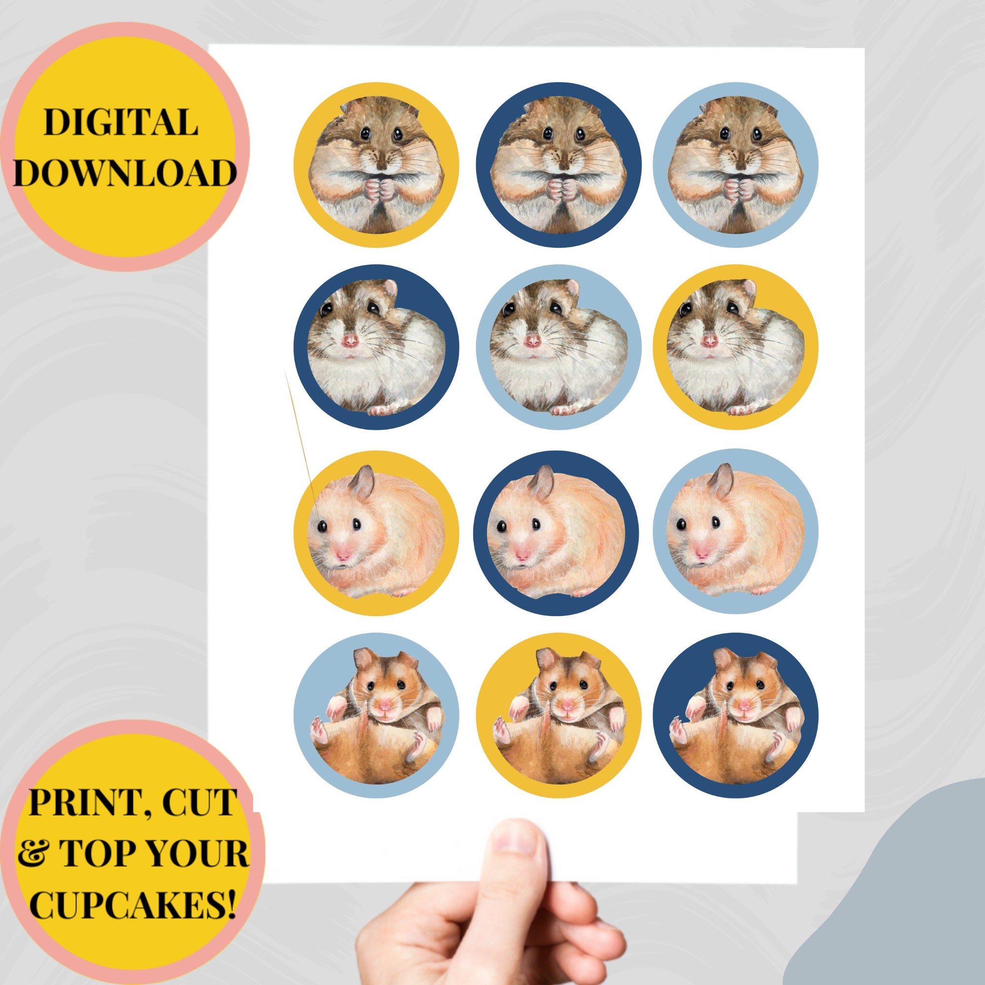 Hamster Theme Birthday Party Cupcake Kids Cupcake Toppers Digital ...