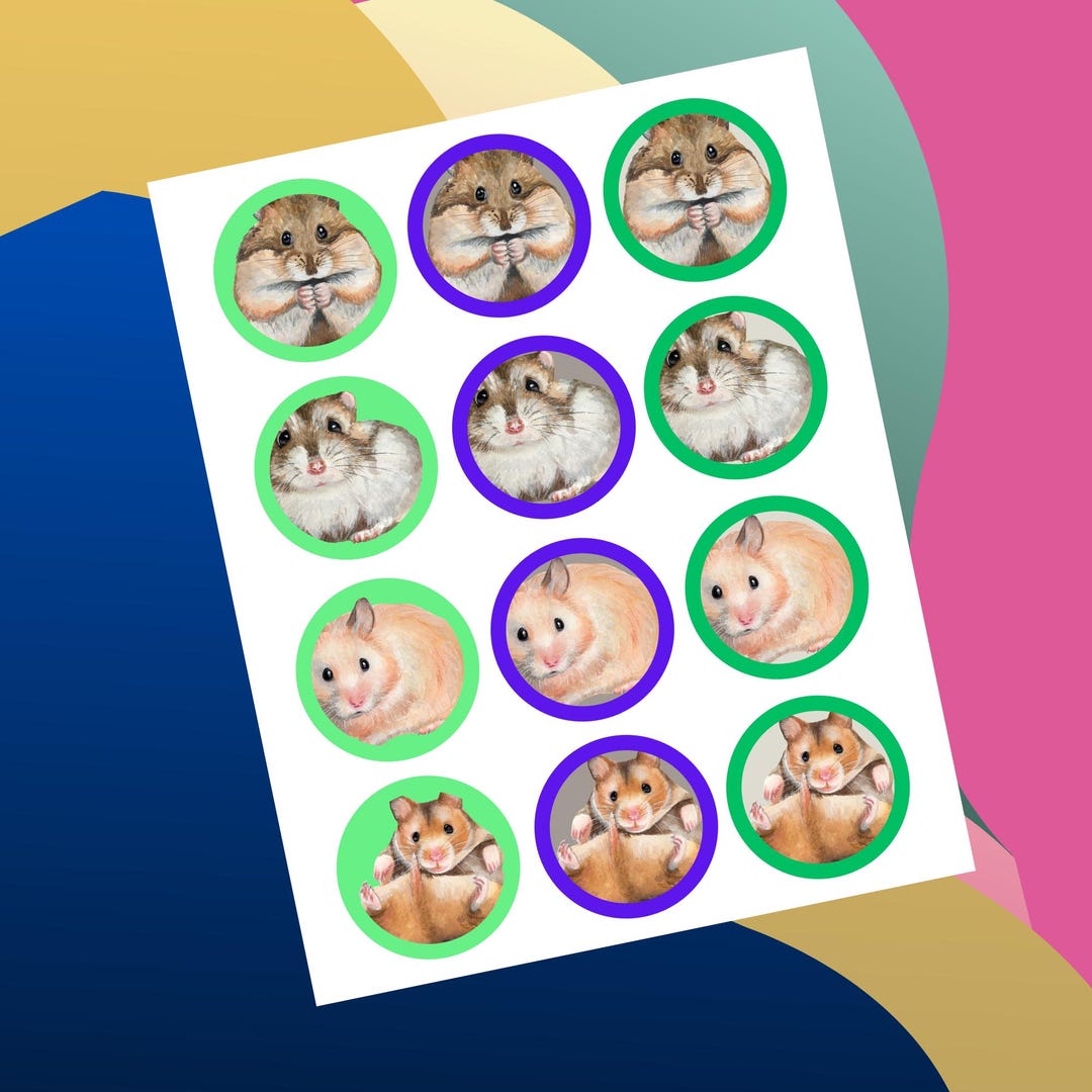 Printable Hamster Theme Party Cupcake Toppers Green and Blue Cut and ...
