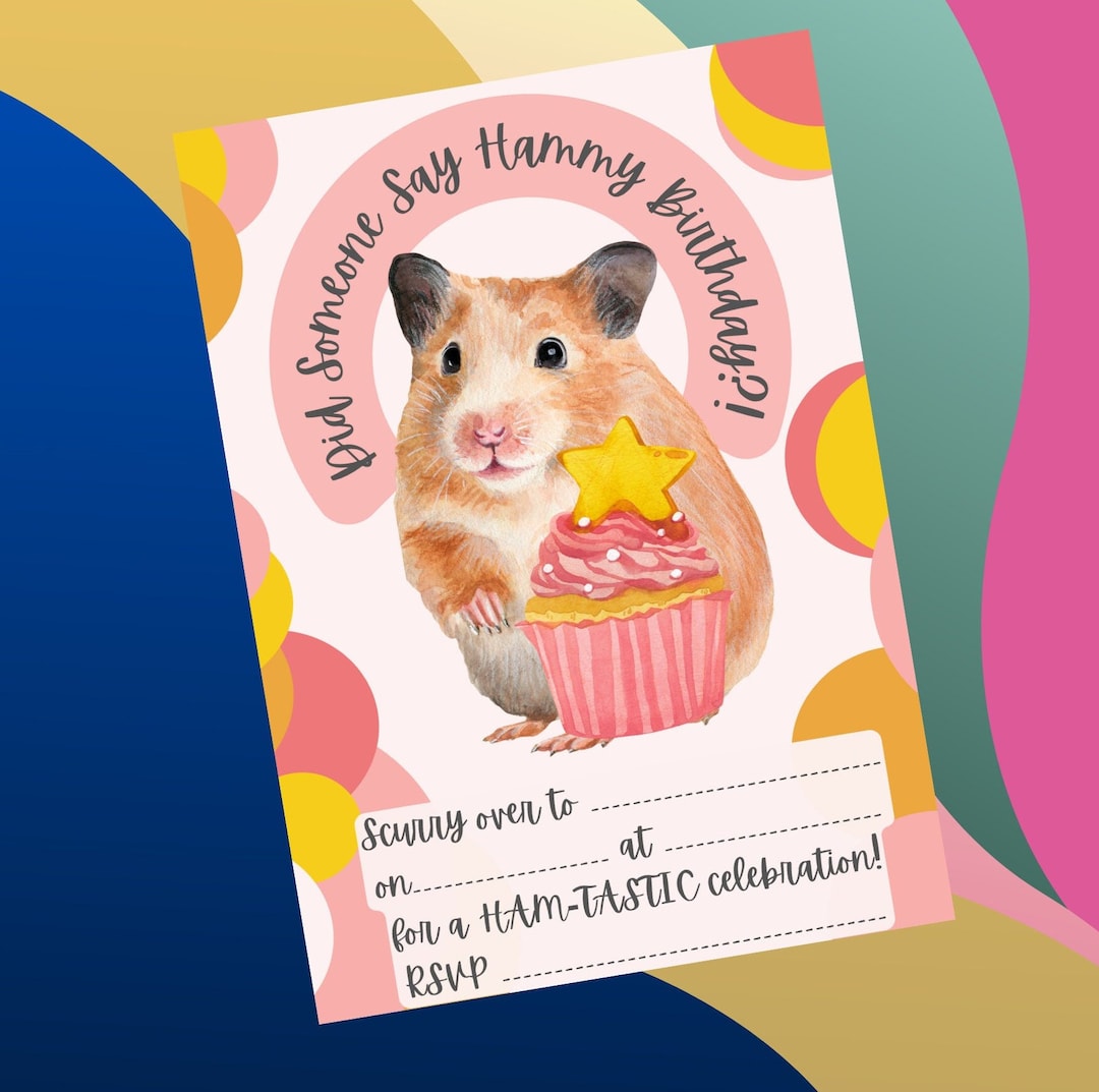 Hamster Birthday Party Theme Kids Invitation Fill in Pink Yellow ...