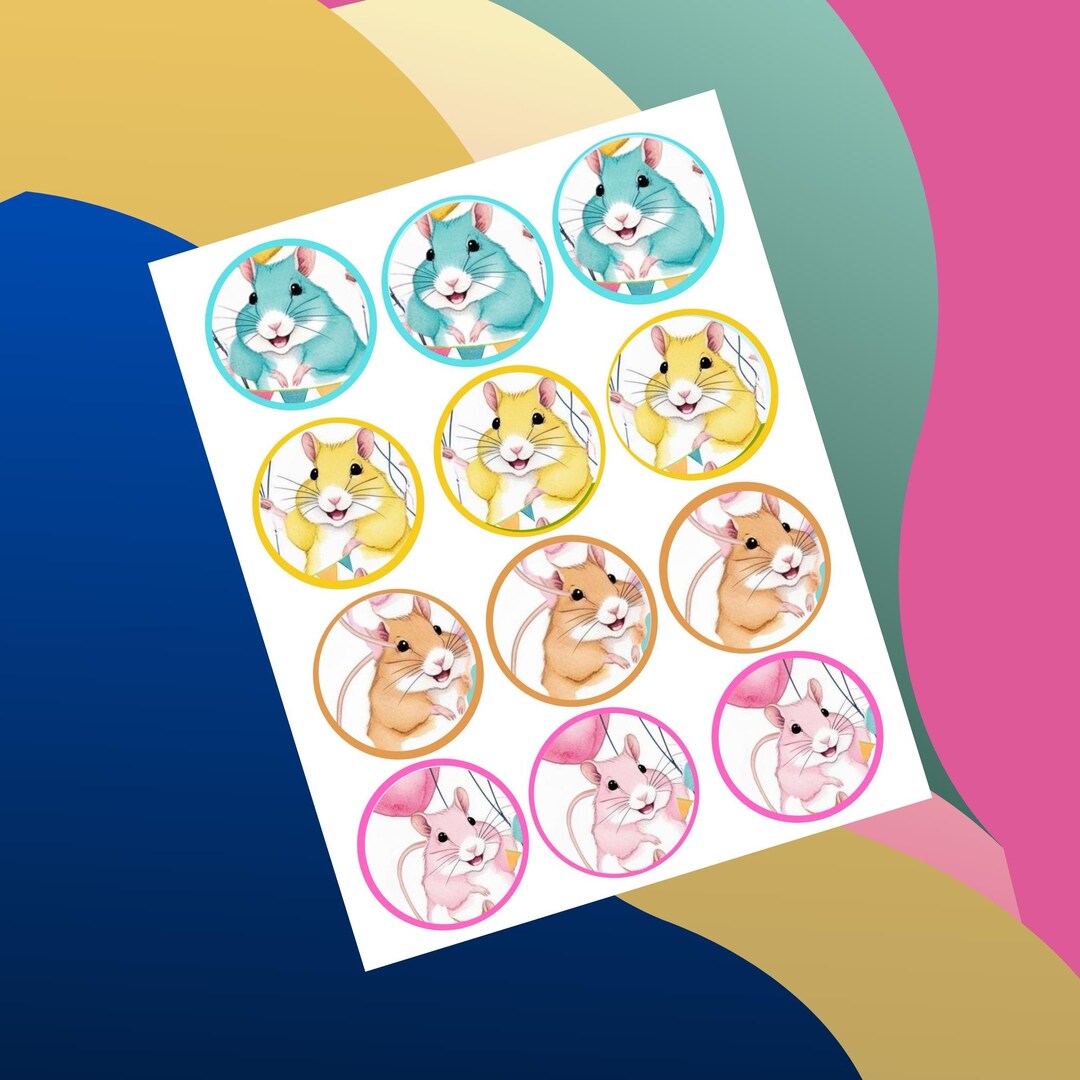GERBIL THEME Birthday Cupcake Toppers Kids Party Theme Pink Yellow ...