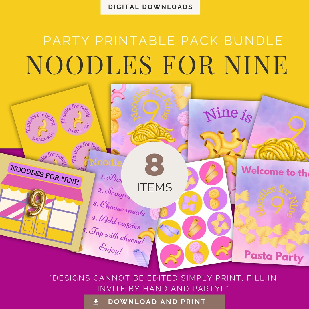 Pasta Party 9th Birthday Noodles Party Noodles for Nine Party Theme ...