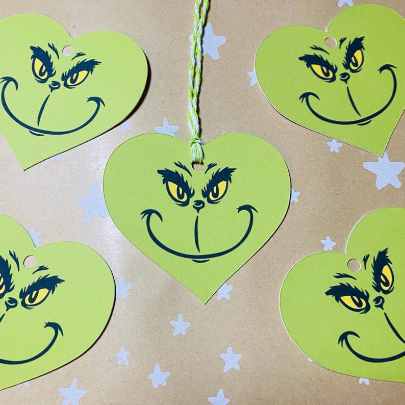 Grinch Heart Tags, Merry Grinchmas Tags, Grinch Christmas Gift Tags ...