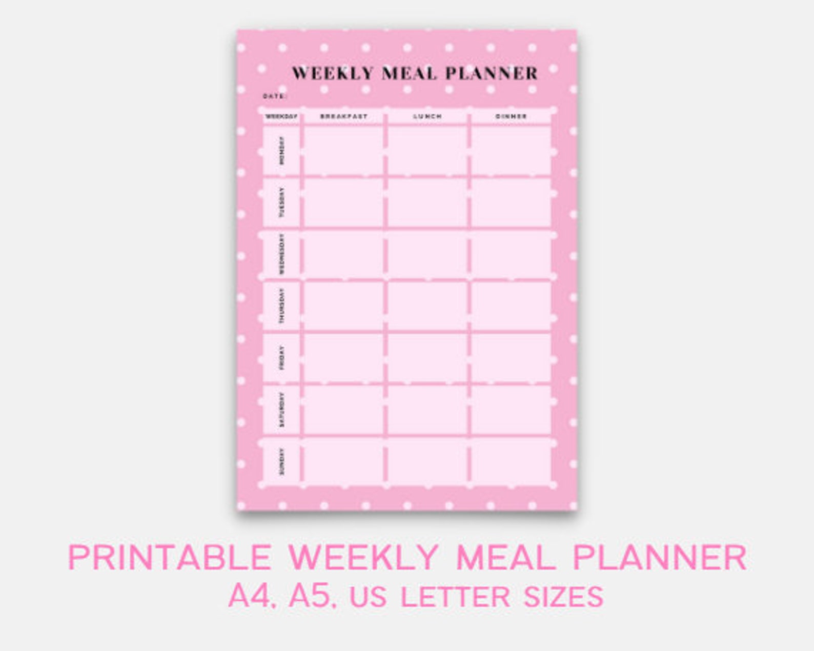 Printable Meal Planner, Weekly Menu, A5/a4/letter, Meal Prep ...