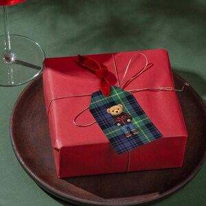 Green Tartan Christmas Gift Tags, Bear Holiday Tags Pack of 10, 300gsm ...