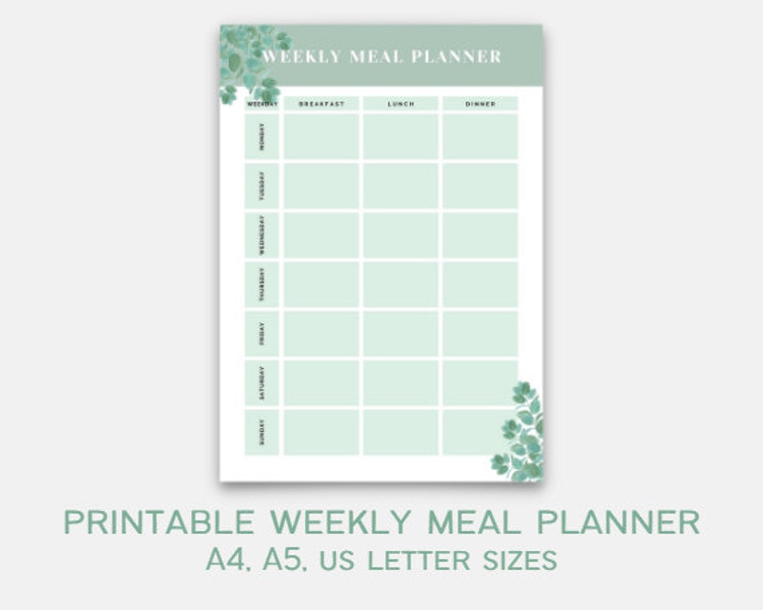 Printable Meal Planner, Weekly Menu, A5/a4/letter, Meal Prep ...