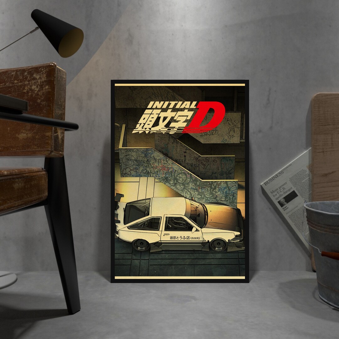 Initial D Anime Retro Poster, Kraft Paper Print, Movie Wall Art Gift ...