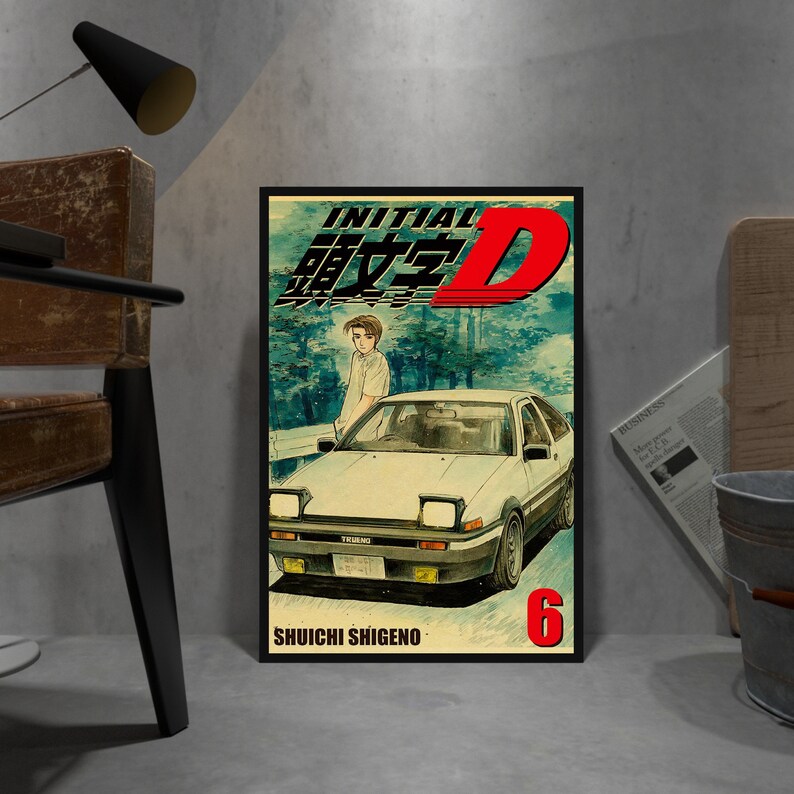 Initial D Anime Retro Poster, Kraft Paper Print, Movie Wall Art Gift ...