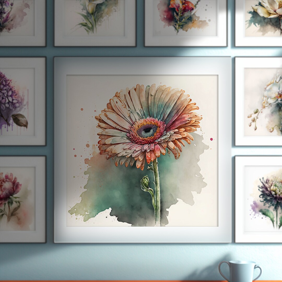 Gerbera Daisie Printable Wall Art, Floral Wall Decor, Watercolor ...