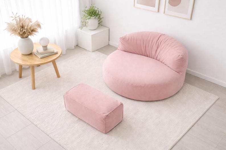 Washable Lexie Corduroy Bean Bag Sofa Set: Ottoman and Armrest Pillow ...