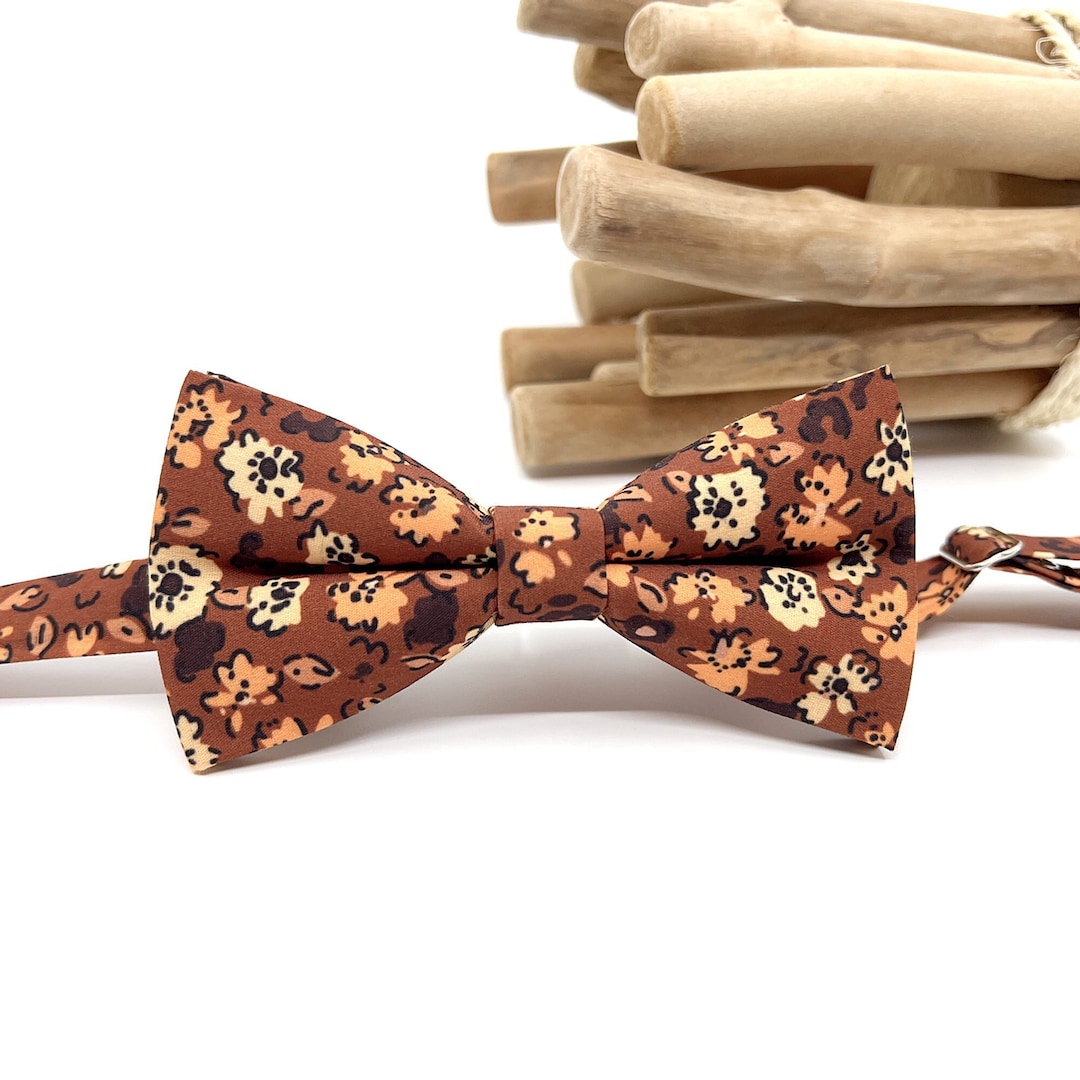 Floral Bow Tie, Burnt Orange Bow Tie, Orange Floral Bow Tie, Wedding ...