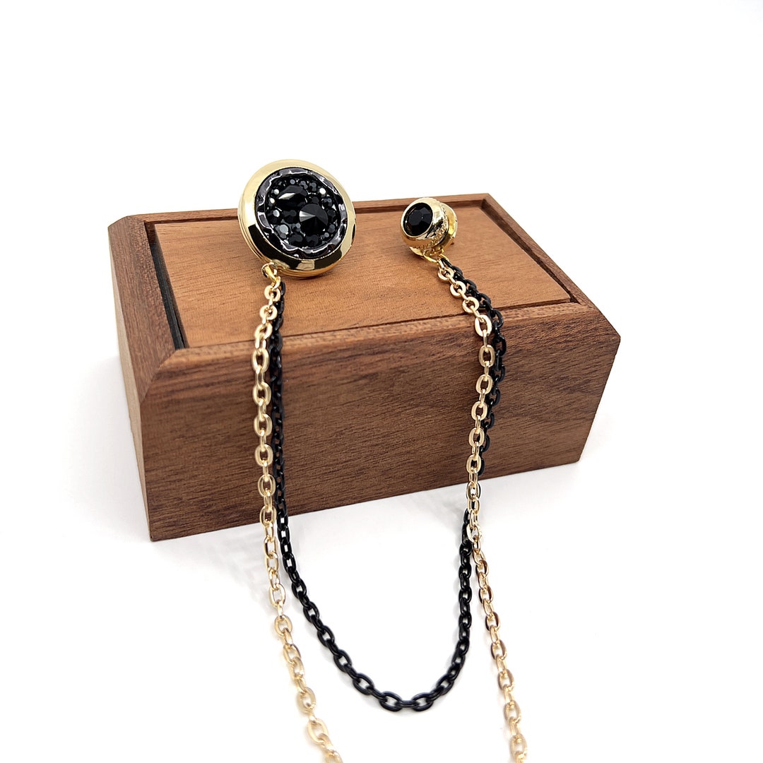 Gold Jacket Collar Lapel Pin, Black Jacket Chain Lapel Pin, Handmade ...