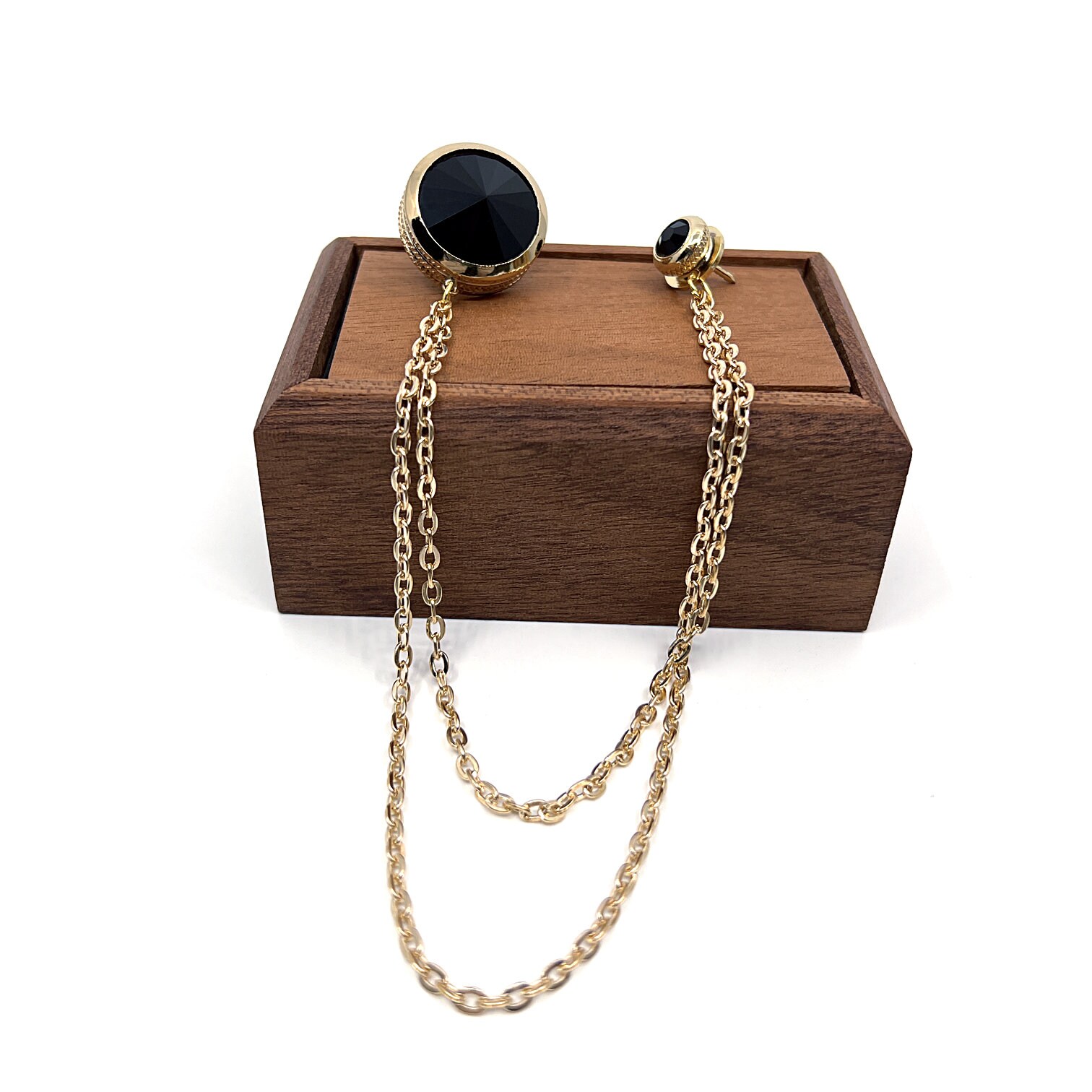 Gold Jacket Collar Lapel Pin, Black Jacket Chain Lapel Pin, Handmade ...