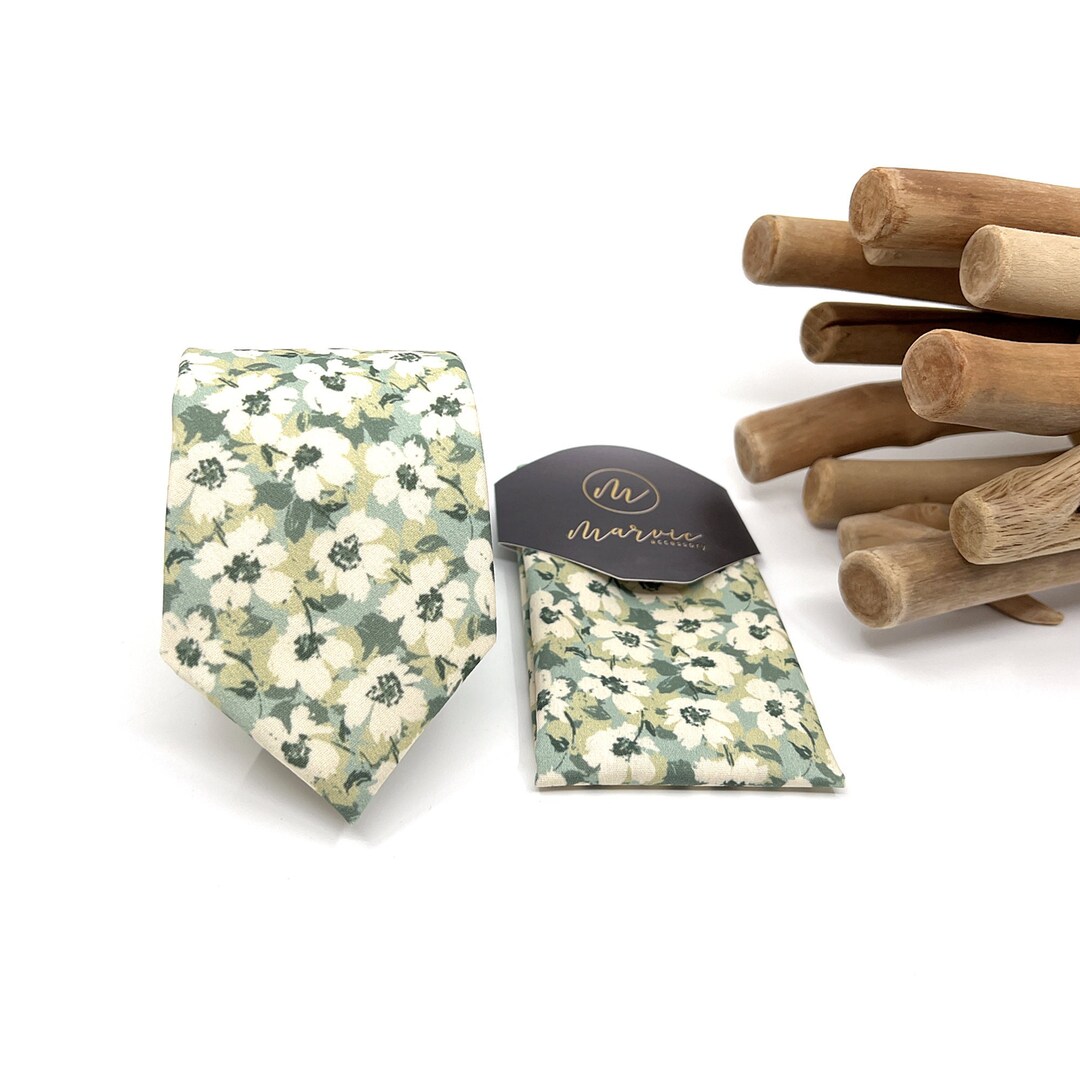 Dusty Sage Green Neck Tie, Floral Necktie, Wedding Floral Tie ...