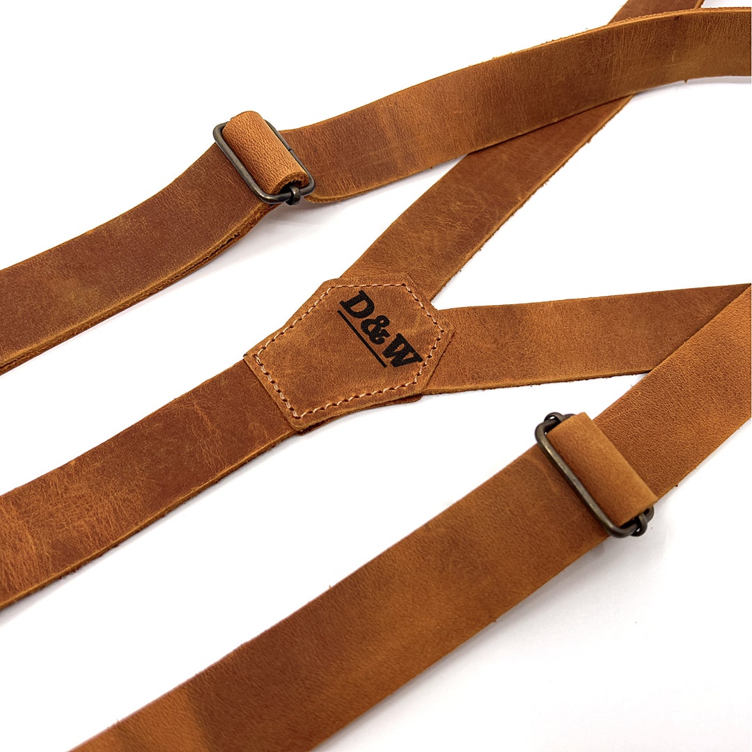 Crazy Brown Leather Suspenders, Personalized Groomsmen Suspenders ...