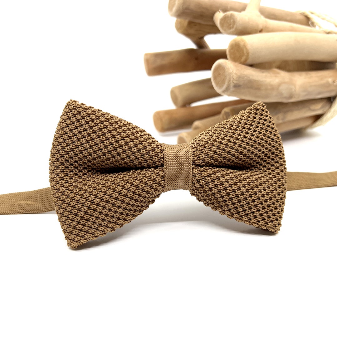 Dark Beige Bow Tie, Beige Men Bow Tie, Wedding Bow Tie, Knitting Bow ...
