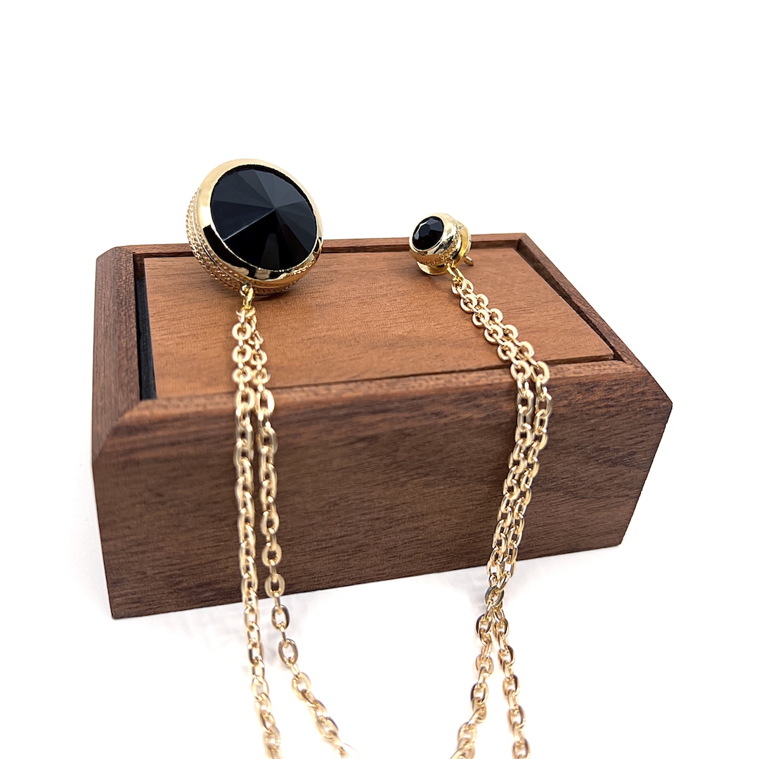 Gold Jacket Collar Lapel Pin, Black Jacket Chain Lapel Pin, Handmade ...