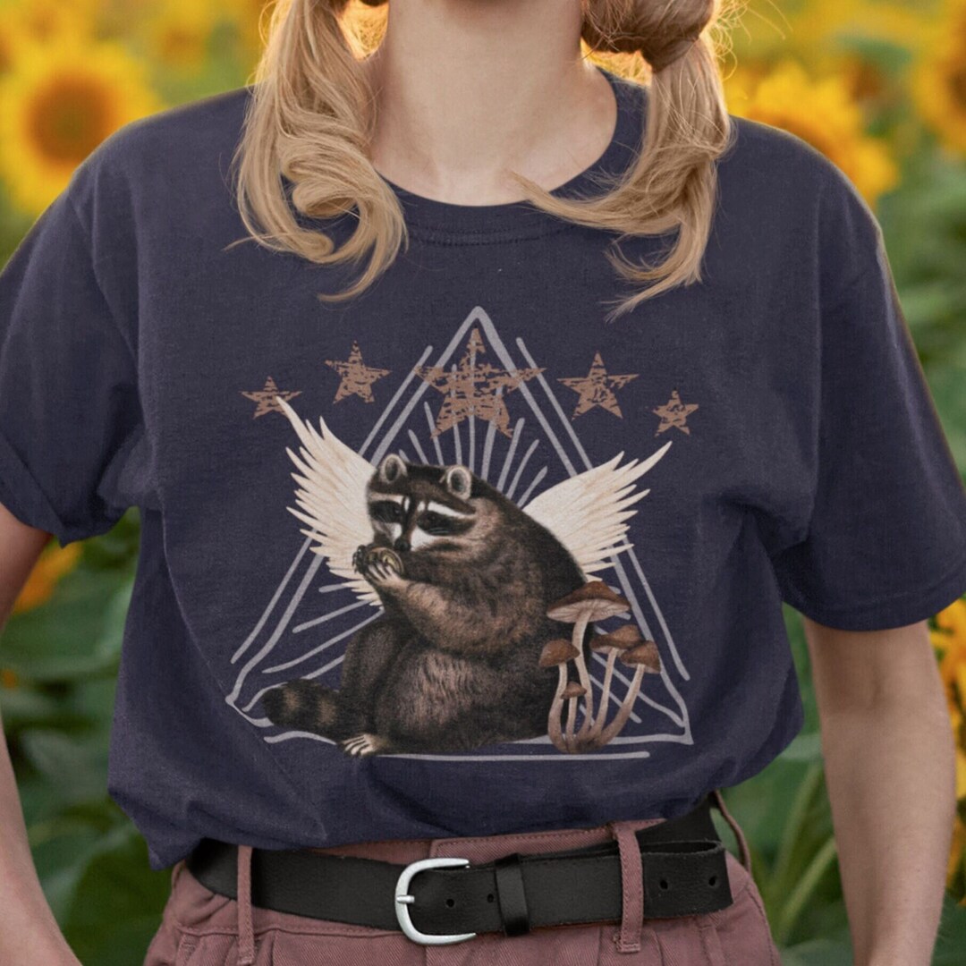 Goblincore Raccoon Fairy Wing Mushroom Tshirt - Forestcore Fairycore ...