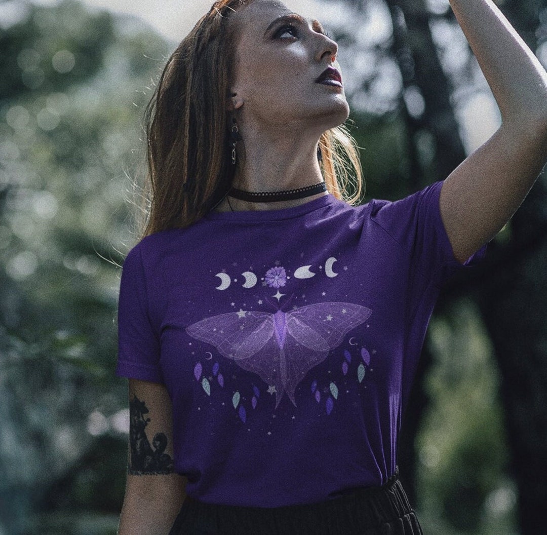 Purple Luna Moth Moon Phase Tshirt - Witchy Cottagecore Fairycore Soft ...